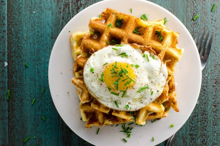 Savory Waffles with Cheddar and Chives | Umami Girl