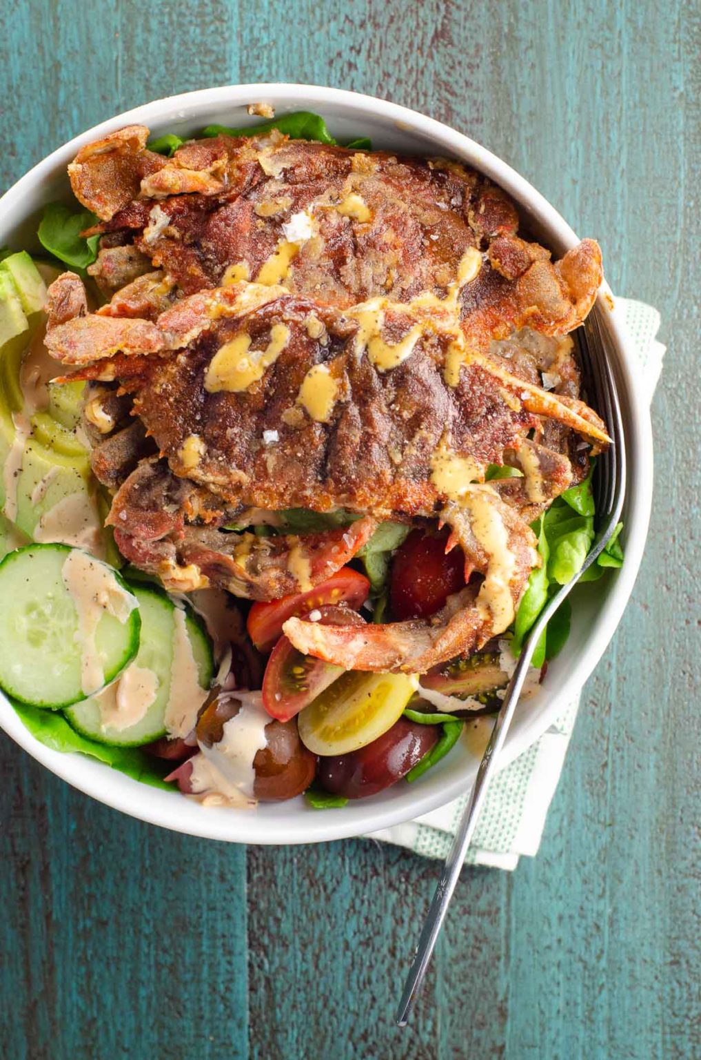 Soft Shell Crab Recipe with Salad and Spicy Sauce - Umami Girl