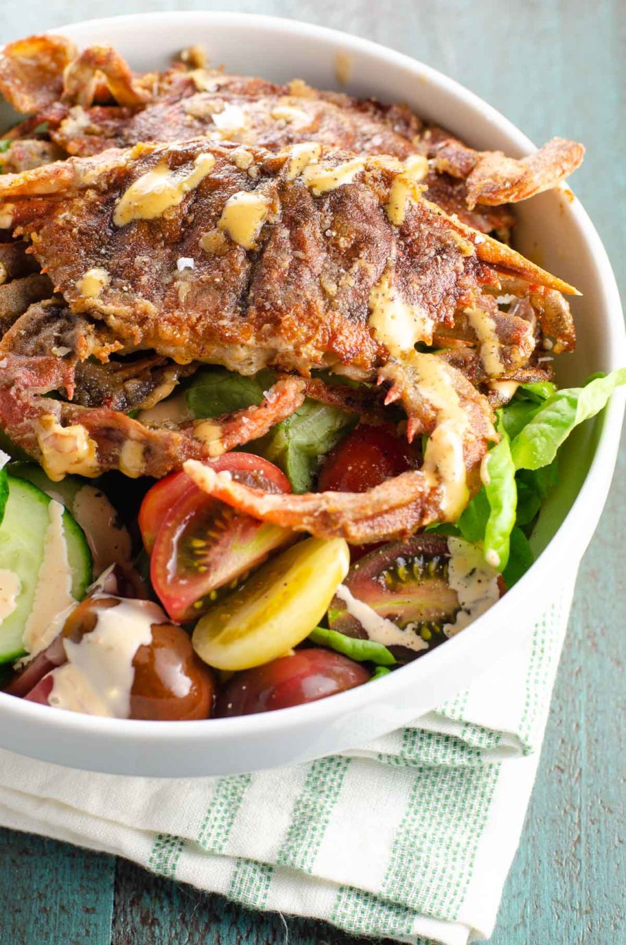 Soft Shell Crab Recipe with Salad and Spicy Sauce - Umami Girl