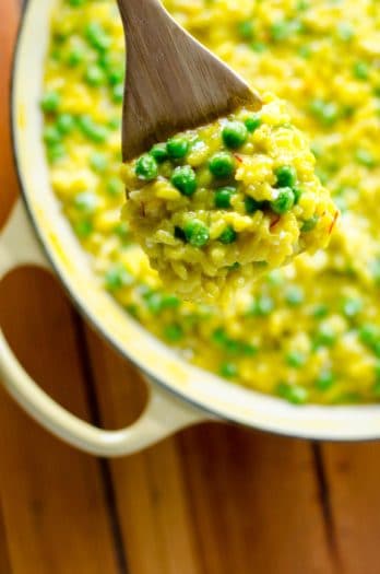 Saffron Risotto with Goat Cheese and Peas - Umami Girl