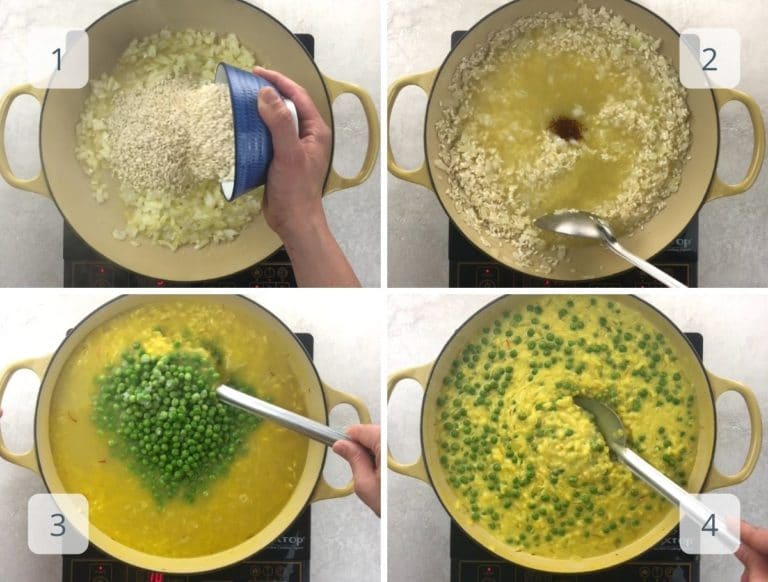 Saffron Risotto with Goat Cheese and Peas - Umami Girl