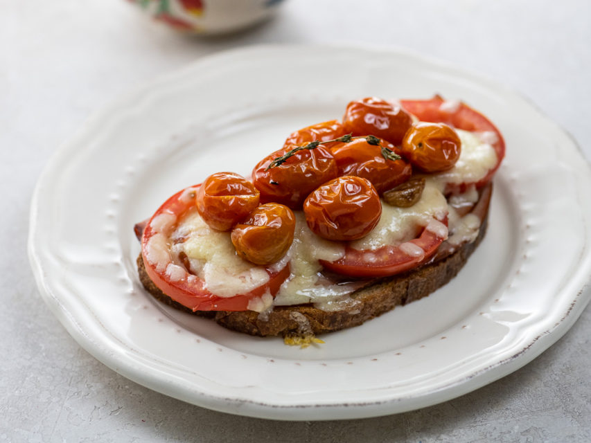 Ultimate Open Face Grilled Cheese with Tomato and Ham - Umami Girl