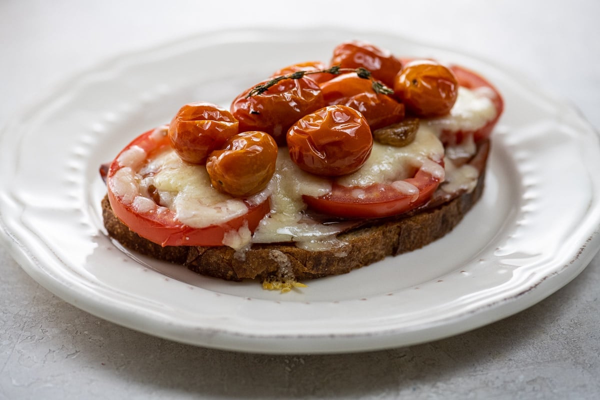 Ultimate Open Face Grilled Cheese with Tomato and Ham - Umami Girl