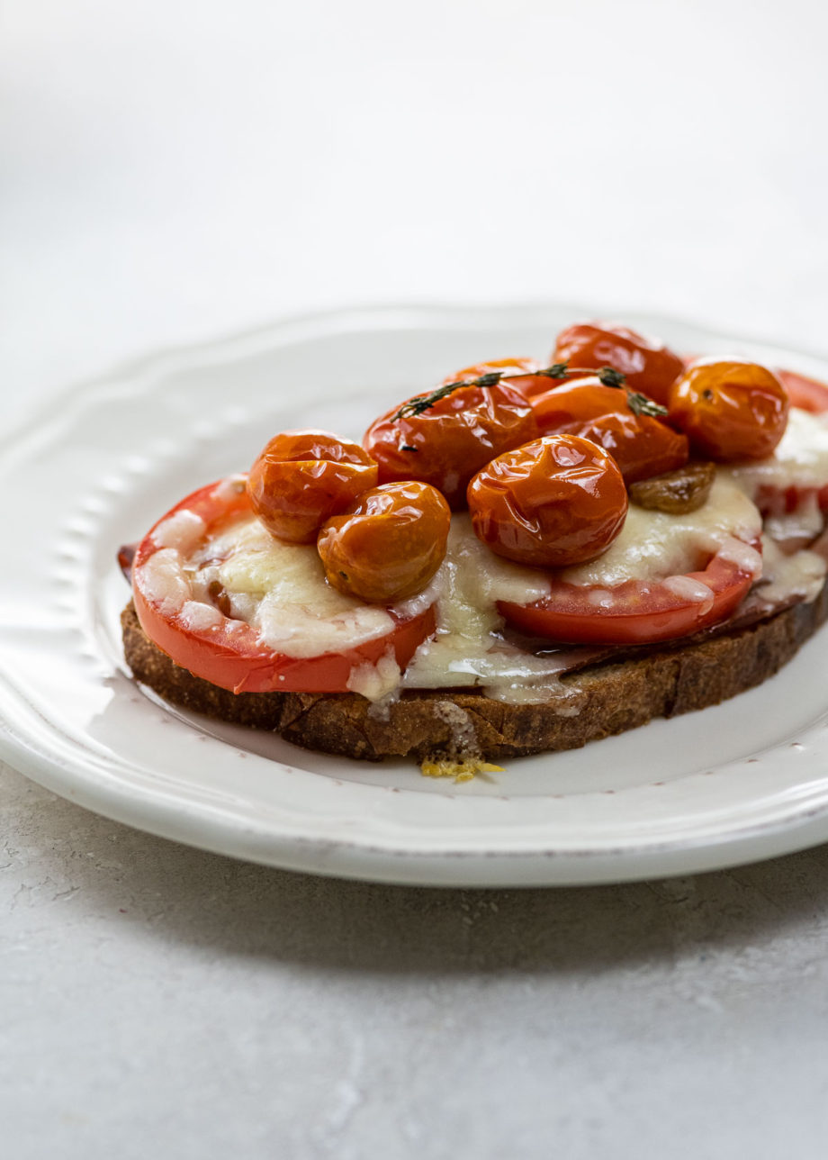 Ultimate Open Face Grilled Cheese with Tomato and Ham - Umami Girl