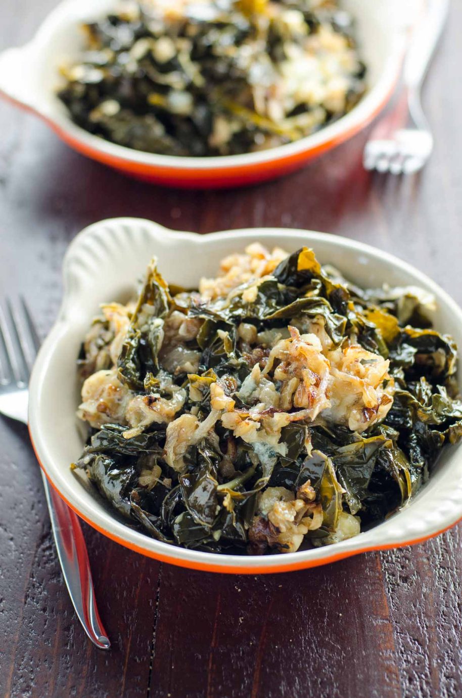 Braised Kale with Caramelized Onions & Blue Cheese - Umami Girl