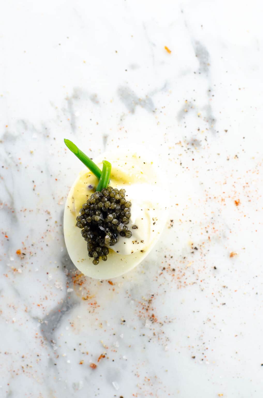 Fancy Deviled Eggs with Caviar and Crème Fraîche - Umami Girl
