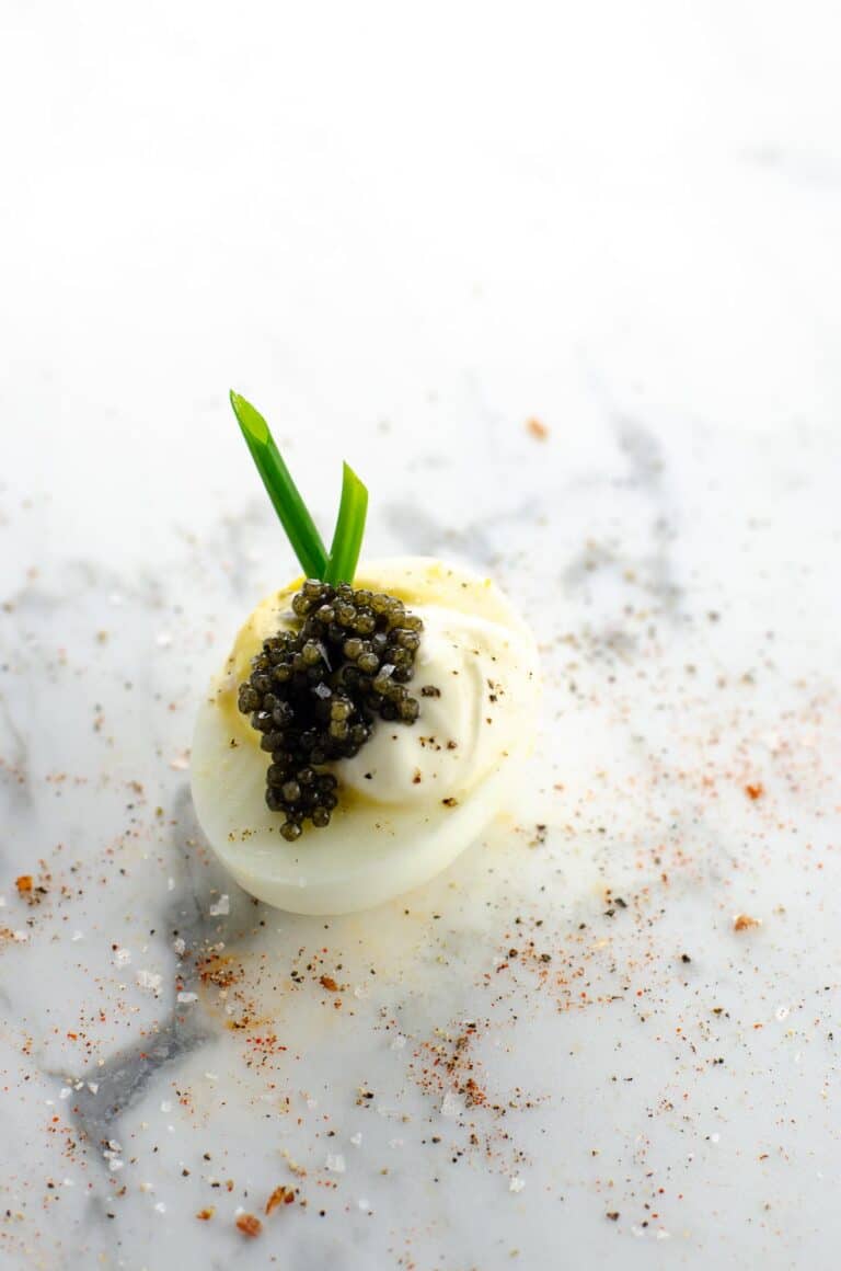 Fancy Deviled Eggs with Caviar and Crème Fraîche - Umami Girl