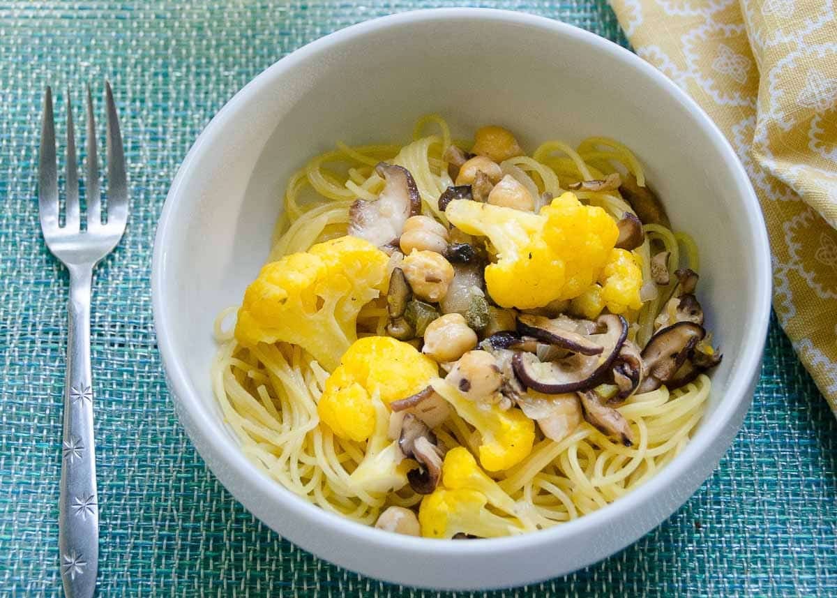Umami Pasta with Cauliflower, Shiitakes, and Chickpeas - Umami Girl