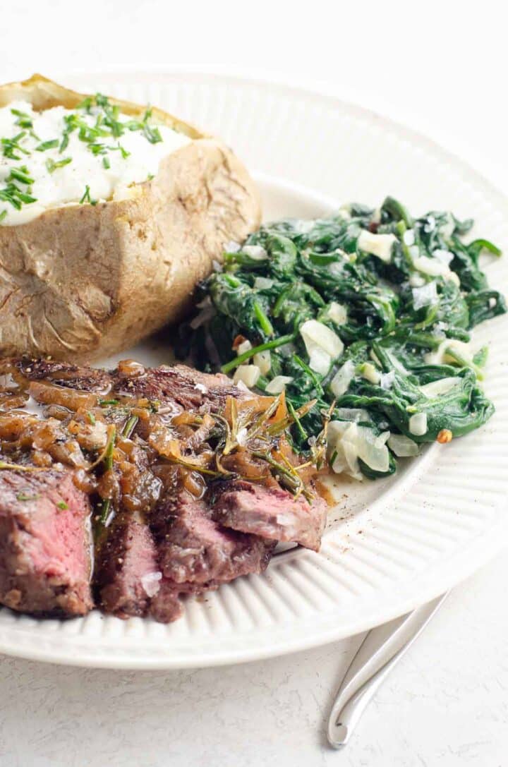 Pan Seared Filet Mignon with Shallot Herb Pan Sauce - Umami Girl